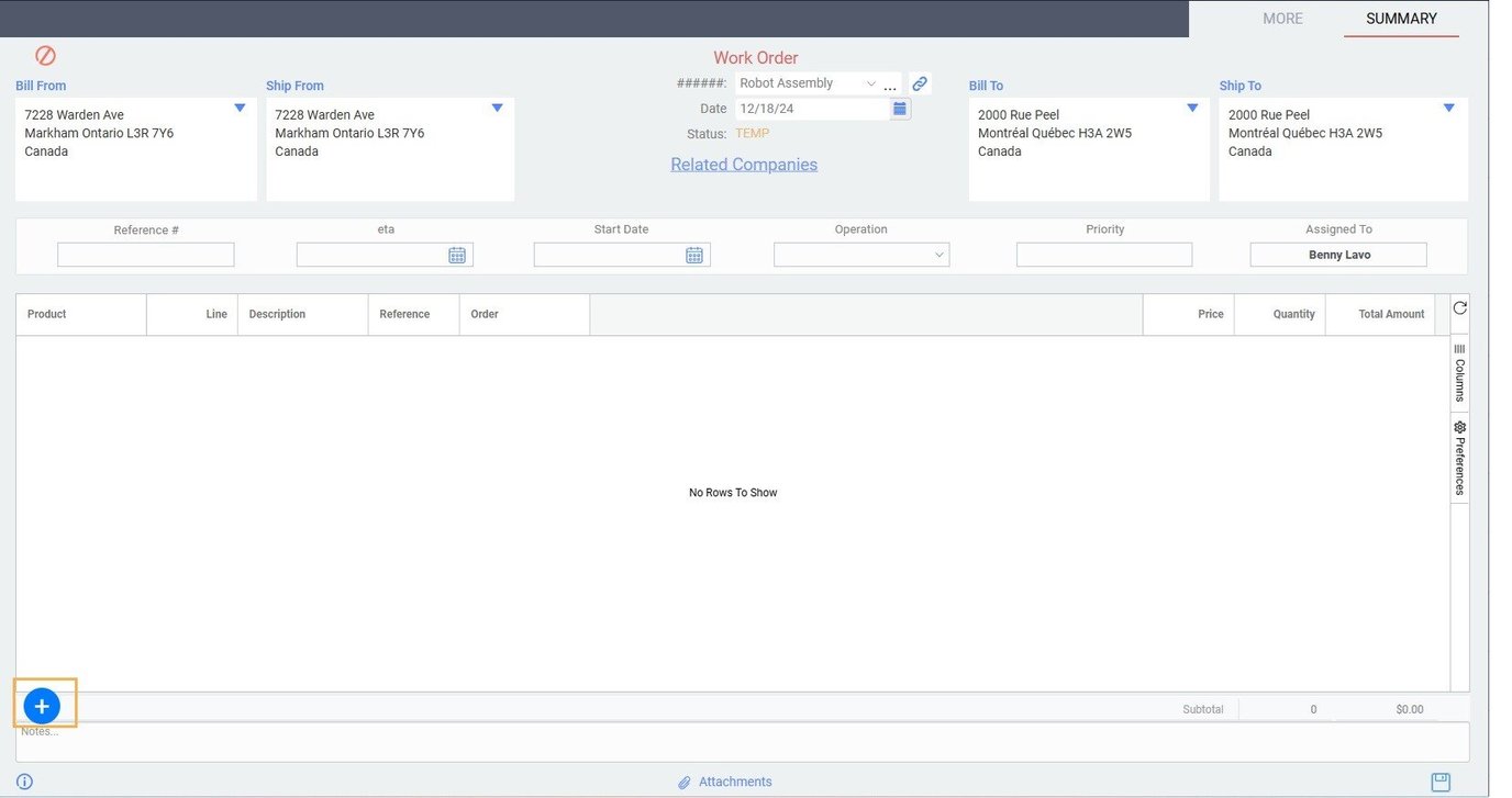 Creating a work order